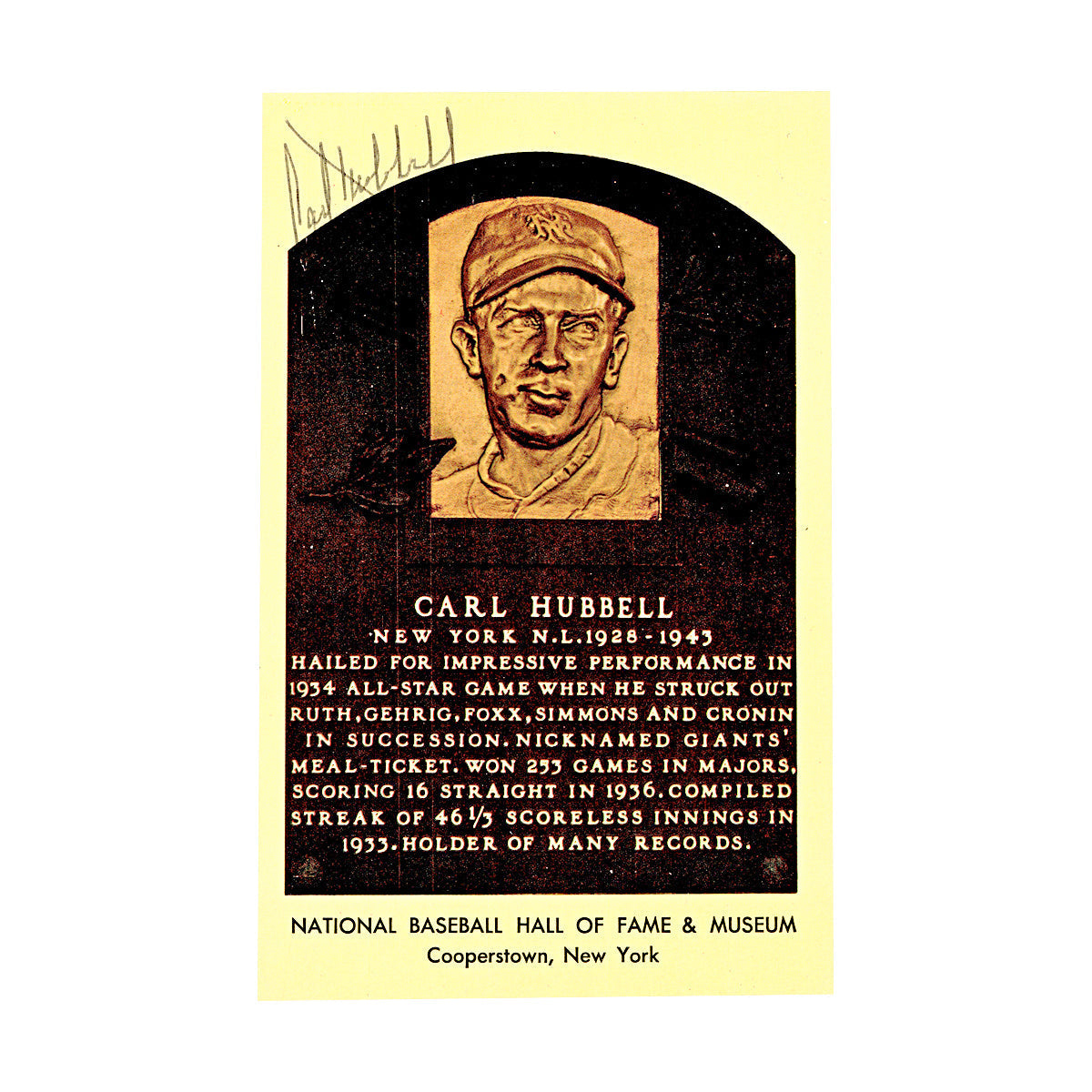 Carl Hubbell New York Mets Autograph Signed Hall of Fame Card (JSA COA ...