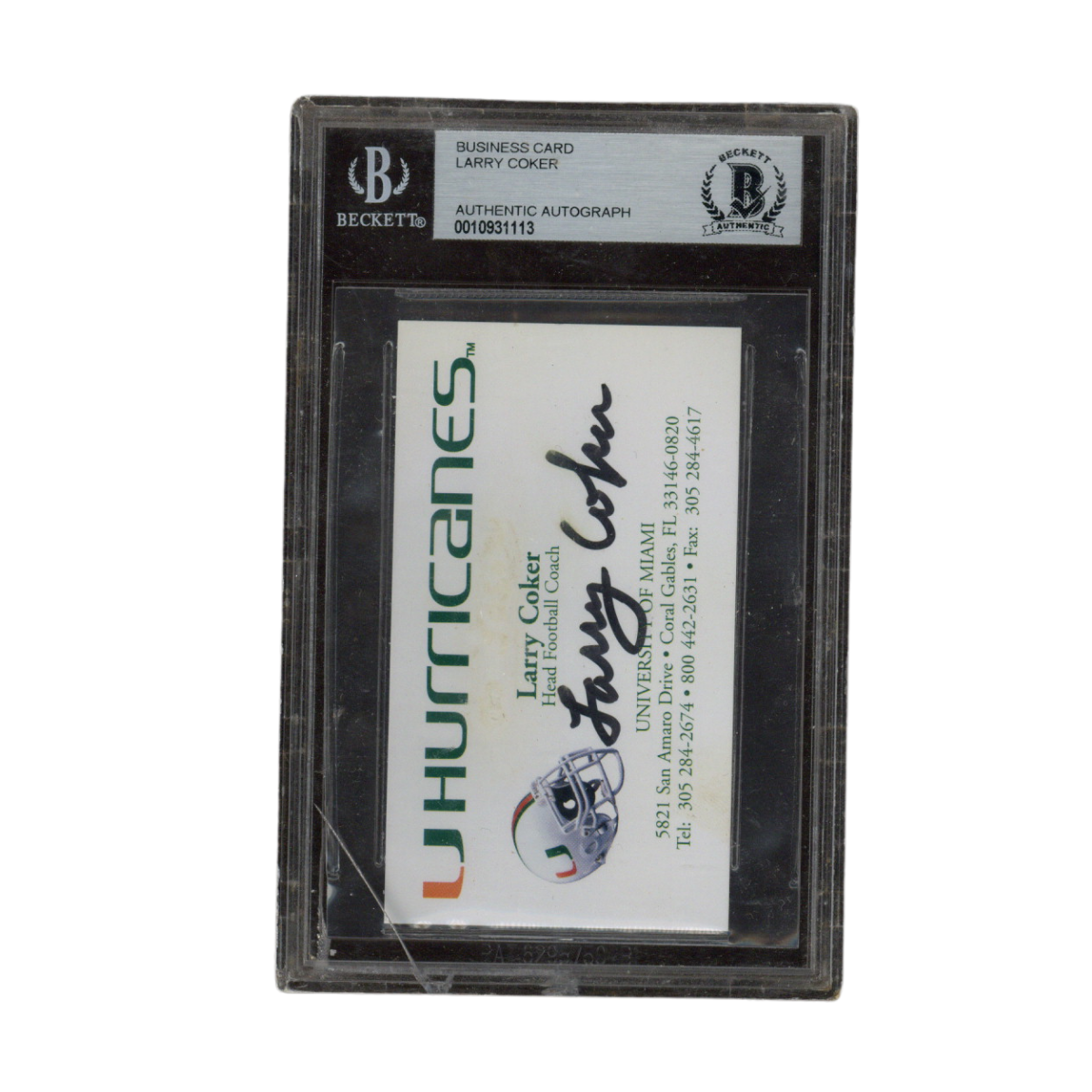 Larry Coker Autographed Signed Miami Head Football Coach Business Card ...