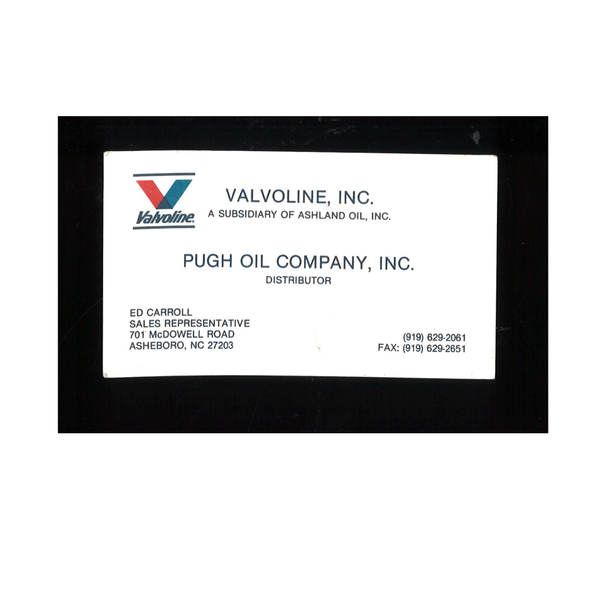 Ed Carroll Pugh Oil Company Inc Inscribed Nascar Business Card ...