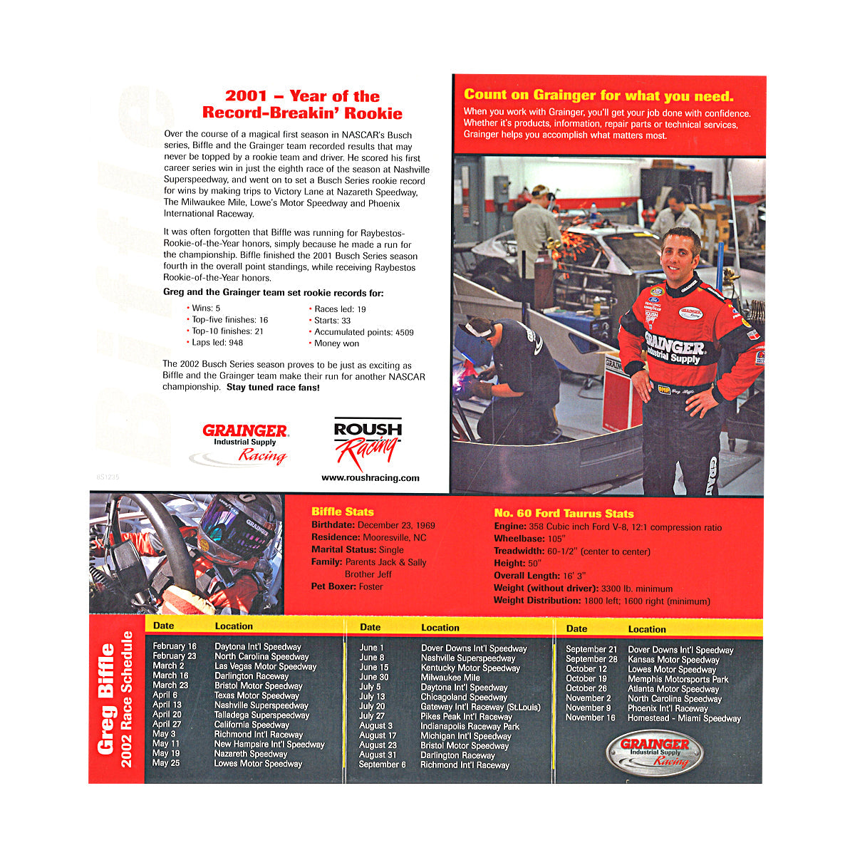 Gary Biffle Nascar Grainger Industrial Supply 8x10 Driver Card ...