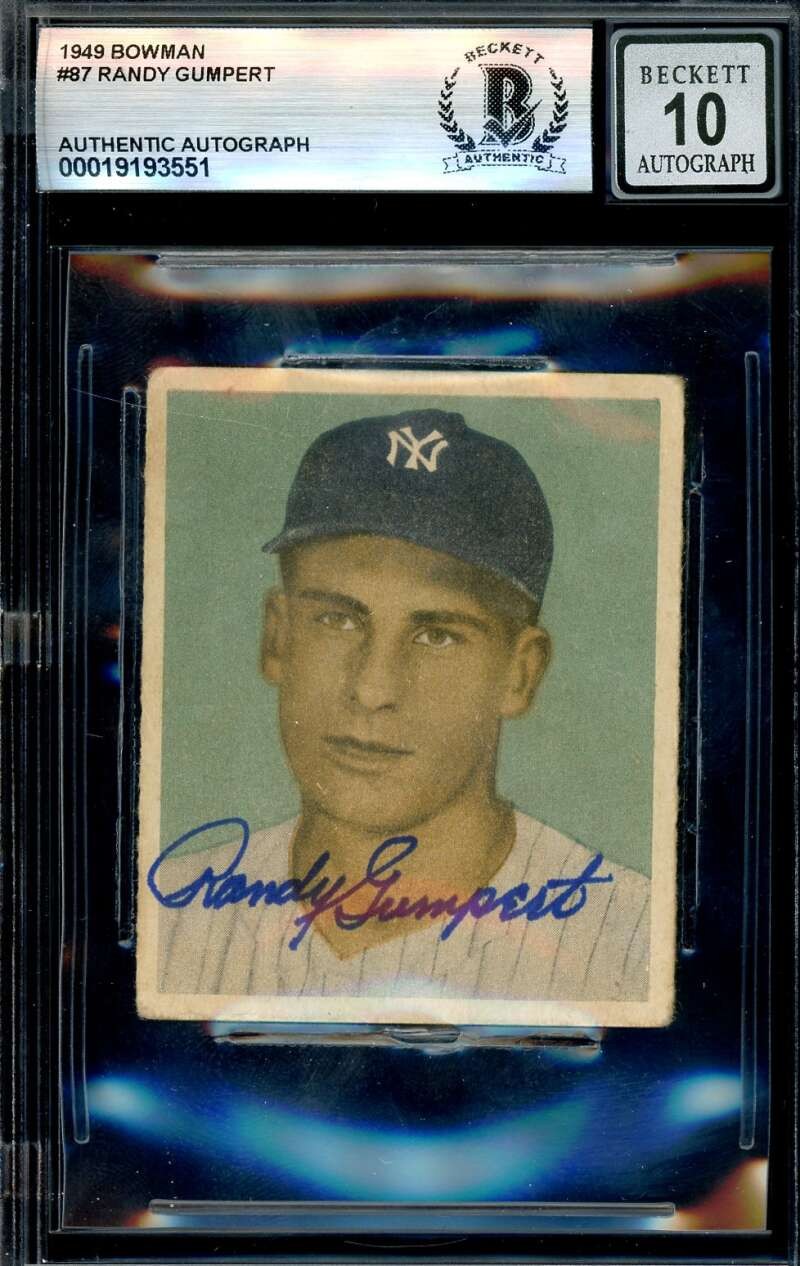 Randy Gumpert Gem Mint 10 Beckett BAS Signed 1949 Bowman Autograph ...
