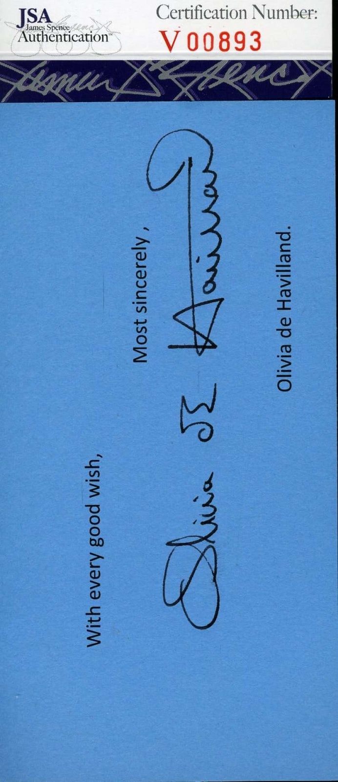 Olivia De Havilland Jsa Coa Hand Signed Cut Autograph Authenticated ...